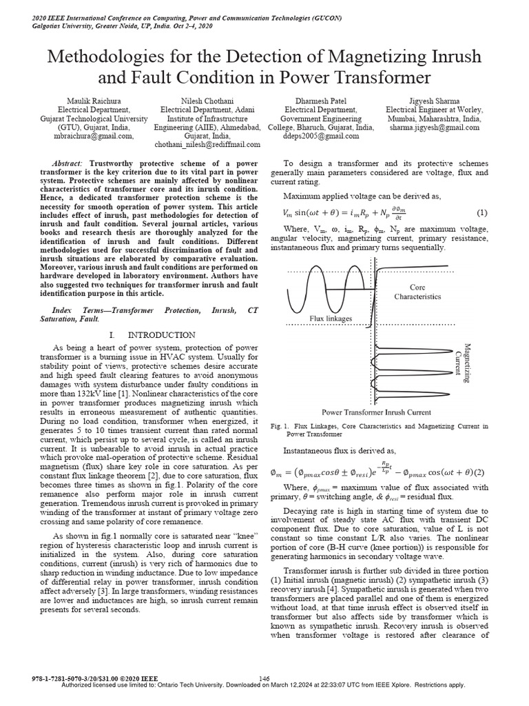 Methodologies For The Detection Of Magnetizing Inrush And Fault