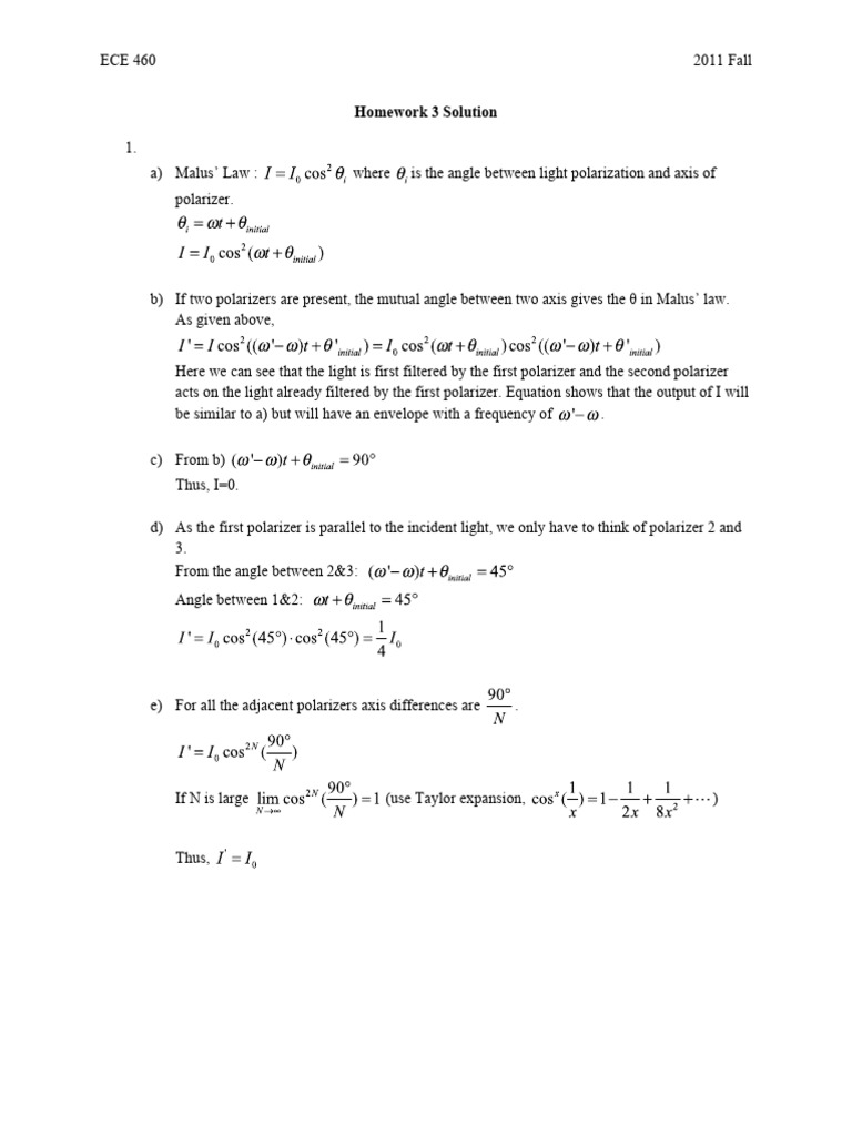 Sol HW3 | PDF | Optics | Physics