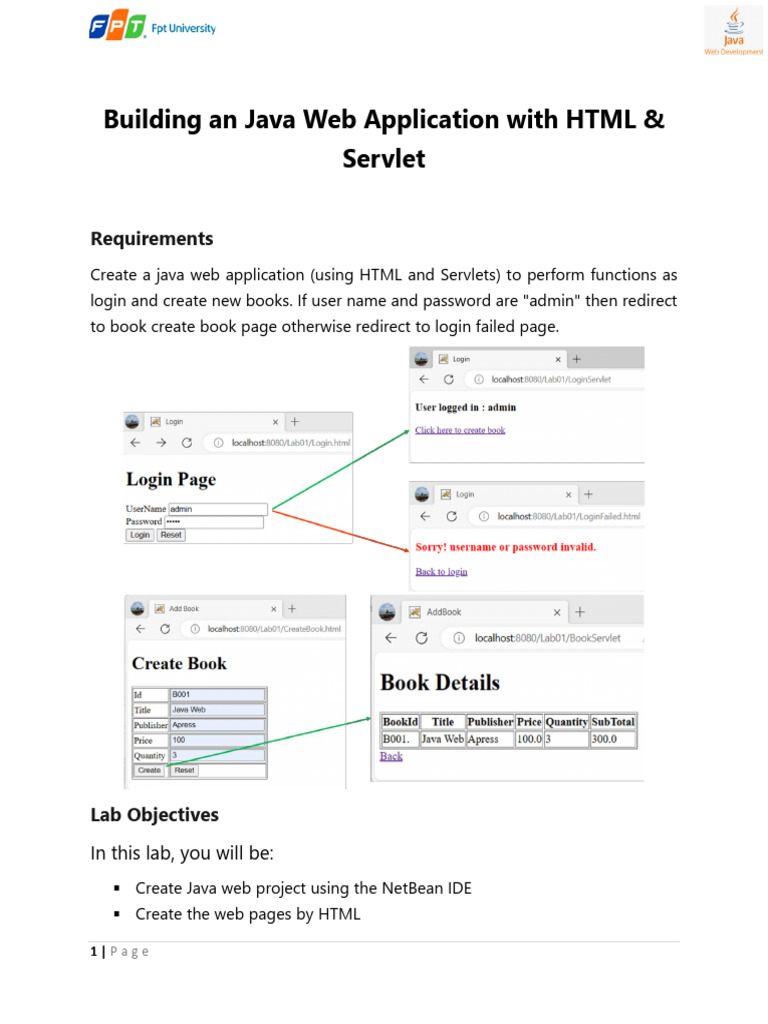 Java Web App with HTML & Servlets Guide | PDF