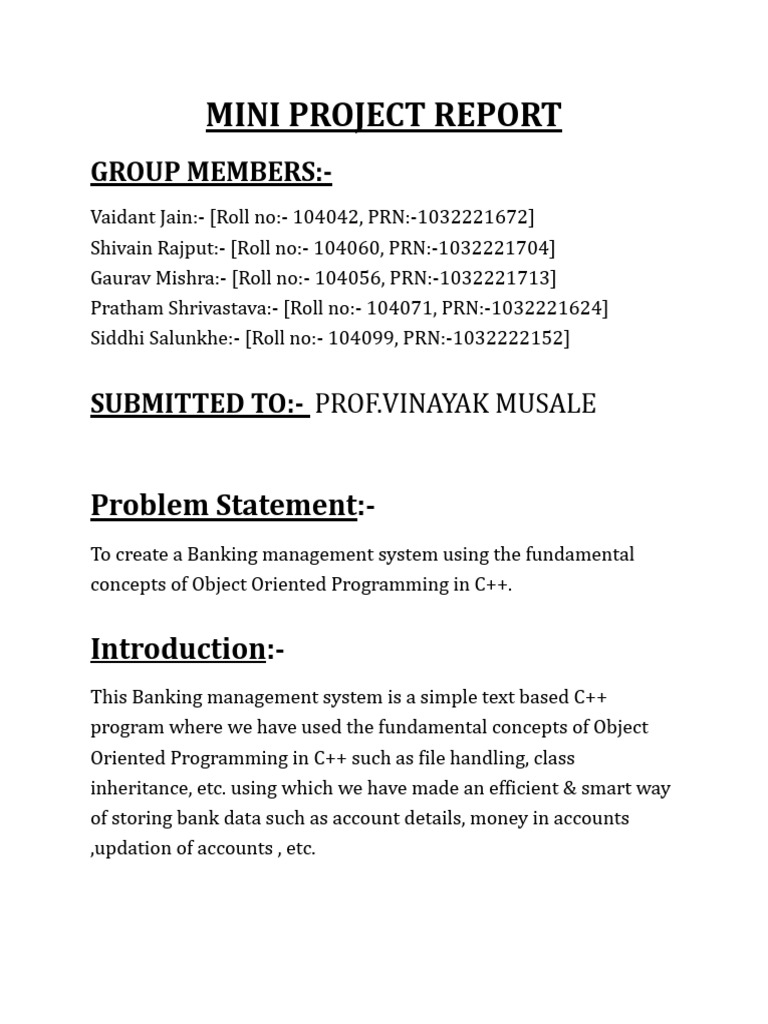 report mini project final draft | PDF | C++ | Class (Computer Programming)