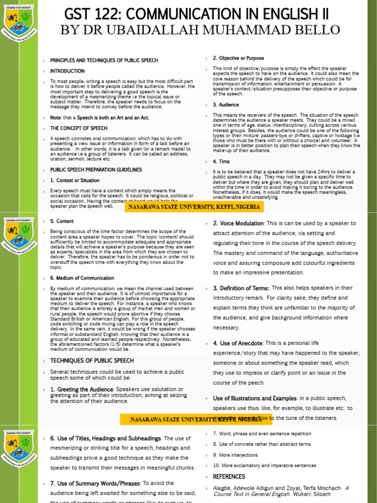 GST 122 - Dr. Ubaidallah | PDF | Communication | Public Speaking