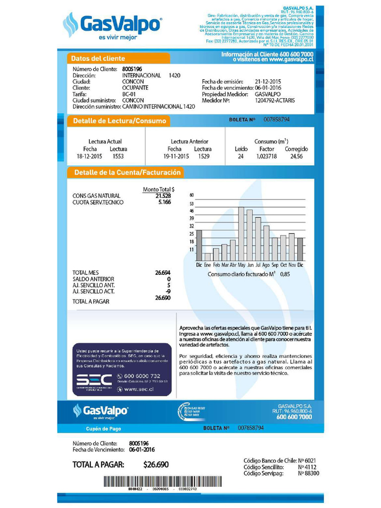 Boleta Factura Servicio Gas Natural | PDF