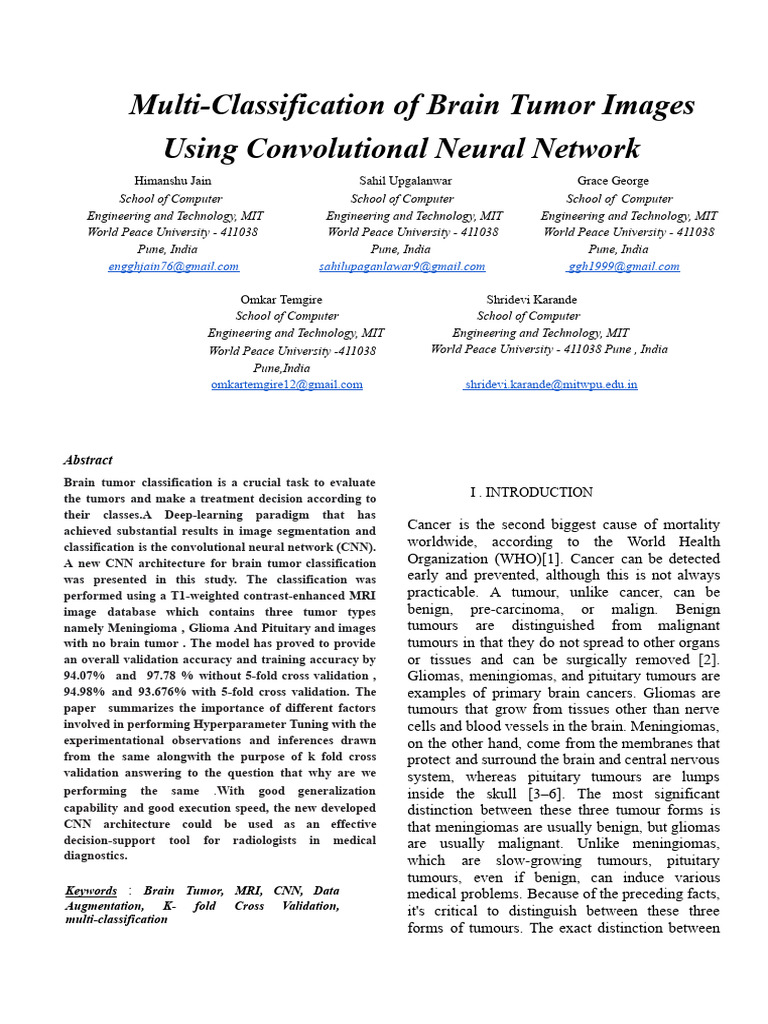 Multi Classification Of Brain Tumor Images Using Convolutional Neural