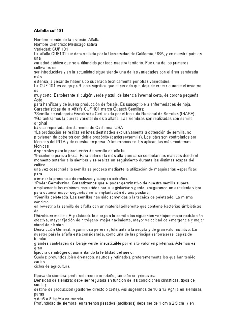 Alafalfa Cuf 101 Jjeje | PDF | Alfalfa | Plantas