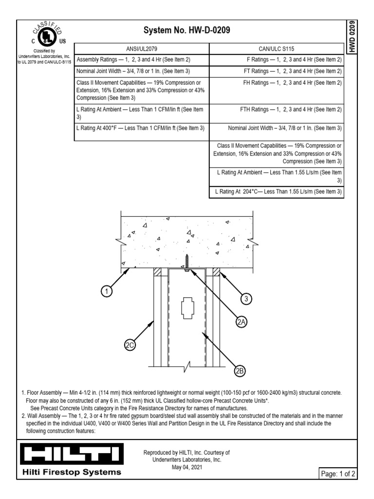 Ul HWD 0209 | PDF | Drywall | Wall