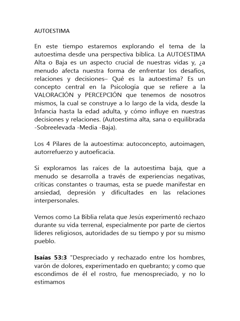 Nuevo Texto Baja Autoestima | Descargar gratis PDF | Autoestima | Amor