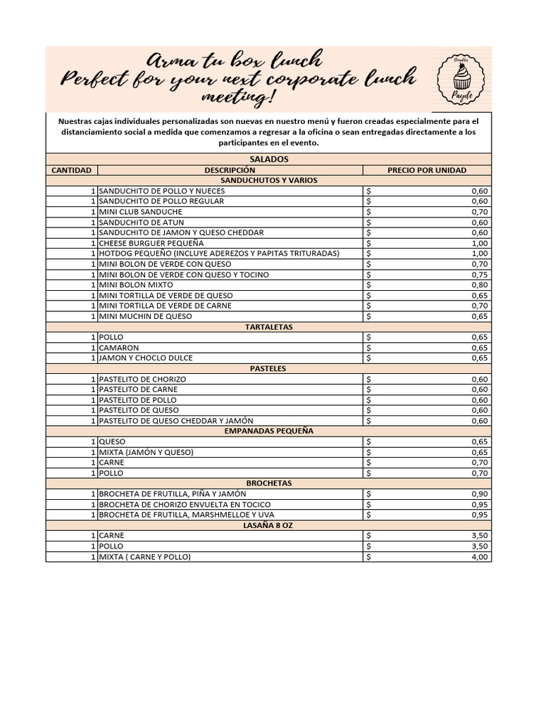 Catalogo Box Lunch | PDF | Cocina de las Americas | Postres