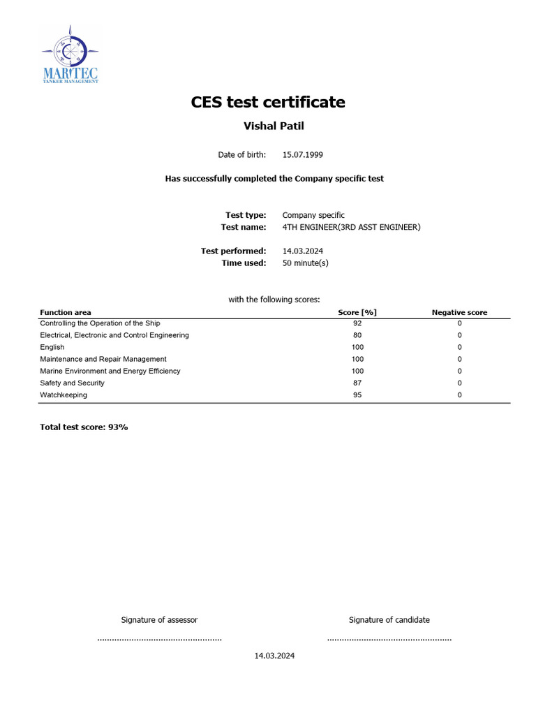 CES Test Certificate | Download Free PDF | Engineering