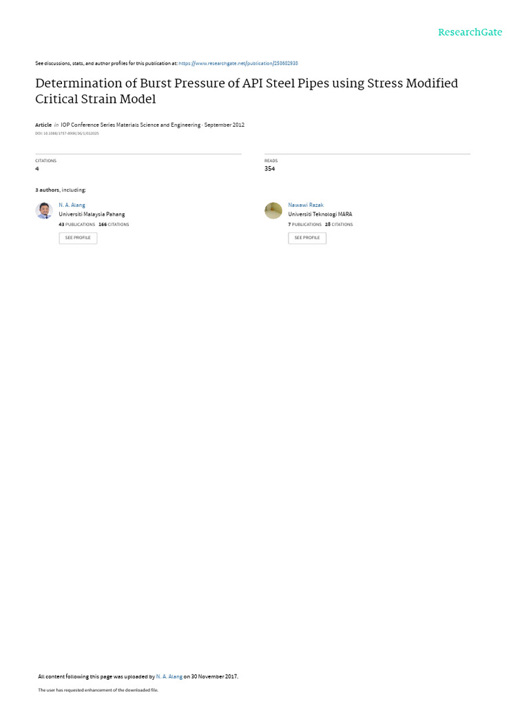 Determination Of Burst Pressure Of Api Steel Pipes Pdf Deformation