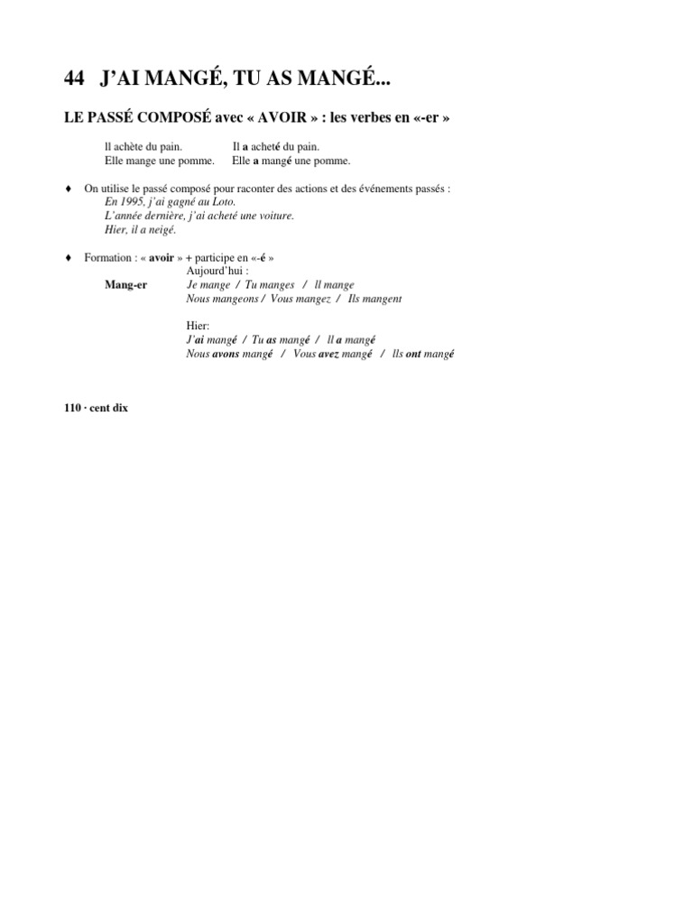 Passé Composé : Exercices et Règles | PDF | Linguistique | Grammaire