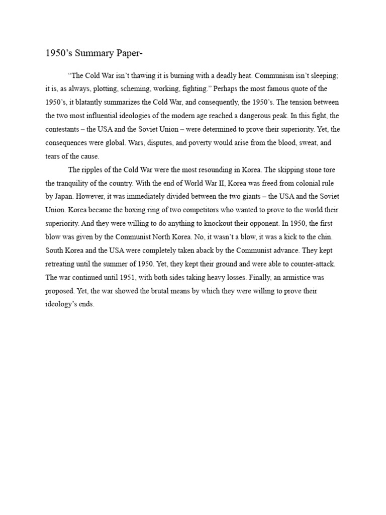 1950's Summary Paper - Week 19 | PDF