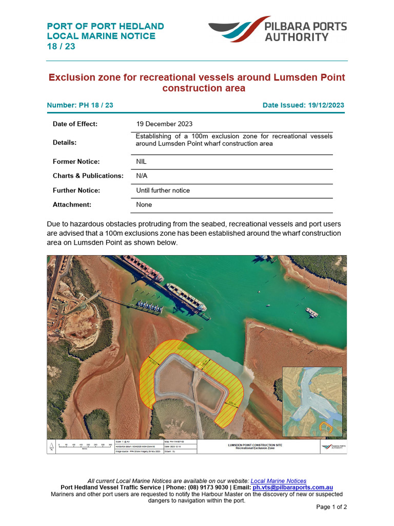 PH 18 2023 Exclusion Zone For Recreational Boats Around Lumsden Point Construction Area | PDF ...