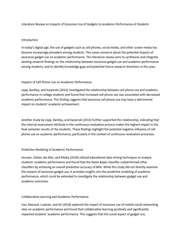Effects of Gadget Use on Student Performance | PDF | Social Media ...