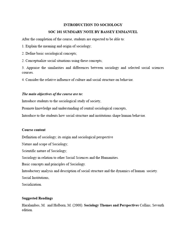 Soc 101 Summary Note by Bassey Emmanuel | PDF | Sociology | Positivism