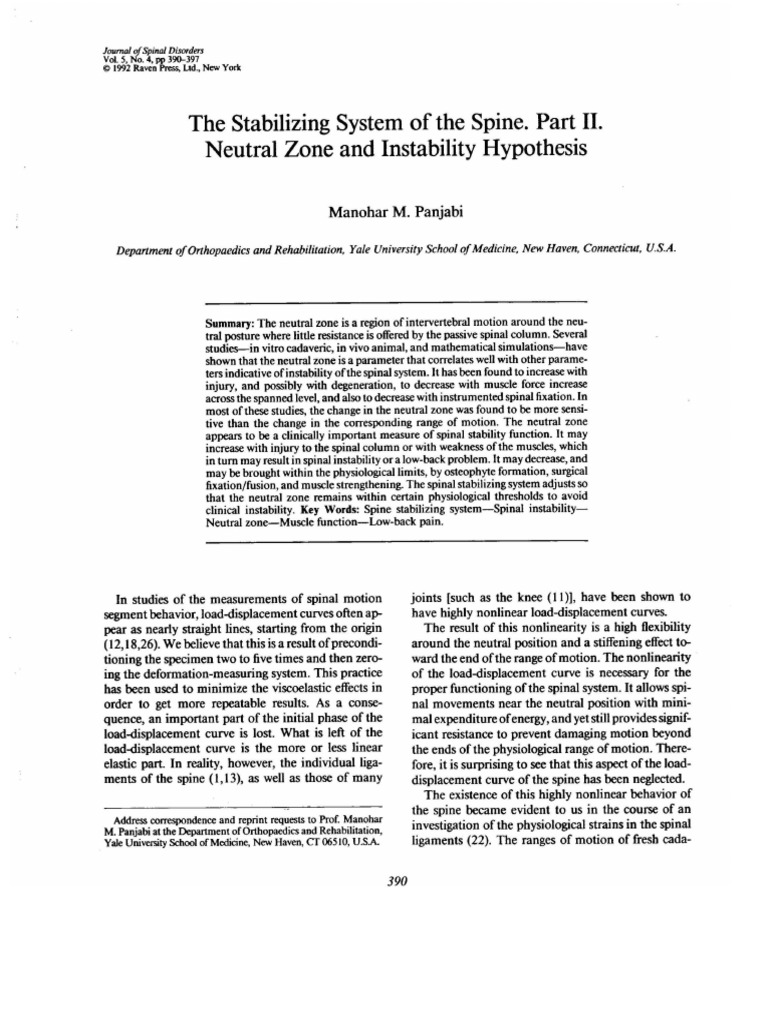 161, Panjabi, 1992, Stabilizing System PT 2 | PDF
