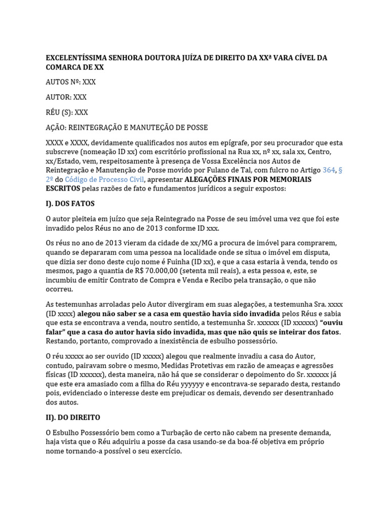 Modelo Alegacoes Finais Por Memoriais Do Reu | PDF | Réu | Sentença ...