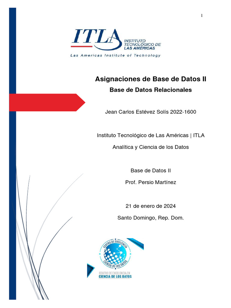 M1 - Asignaciones - BD Relacionales - Jean Estevez 2022-1600 | PDF | Mi sql | Bases de datos