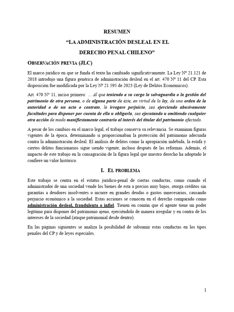 resumen texto administración desleal | PDF | Derecho penal | Propiedad