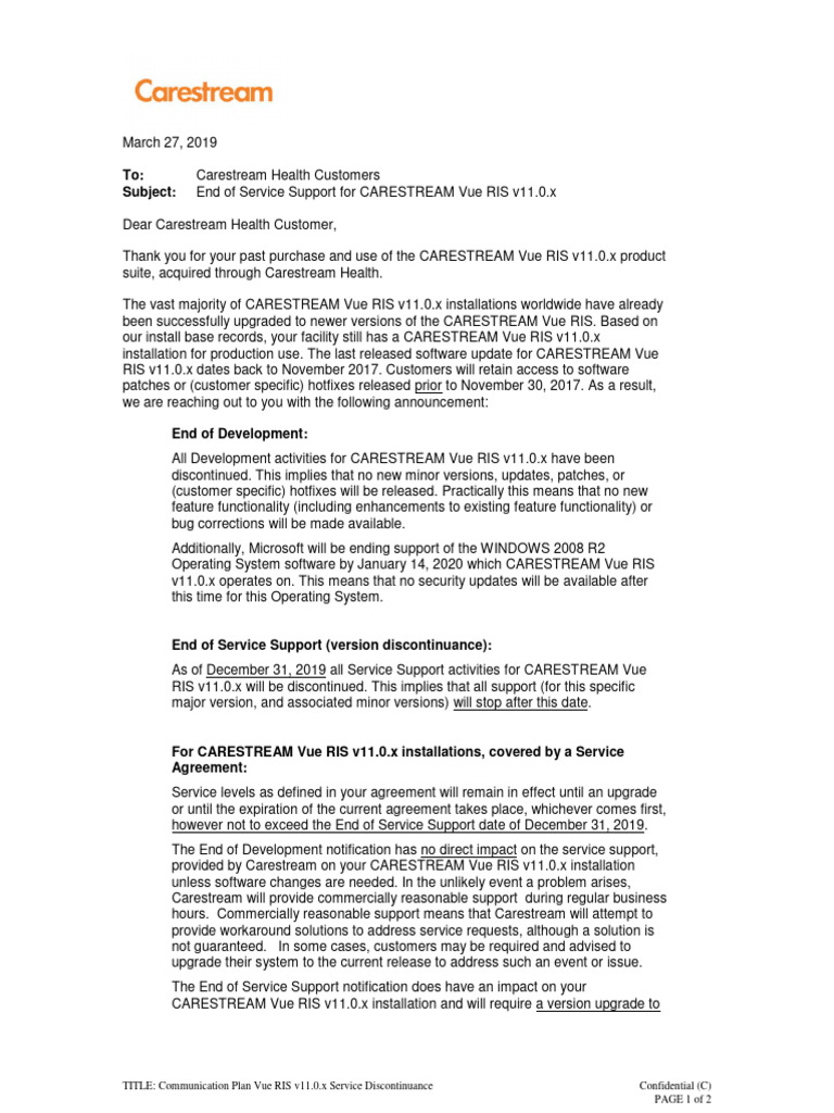 End of Support for Vue RIS v11.0.x | PDF | Computing | Software