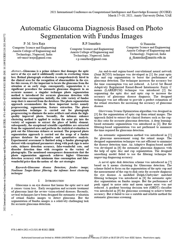 Automatic Glaucoma Diagnosis Based On Photo Segmentation With Fundus