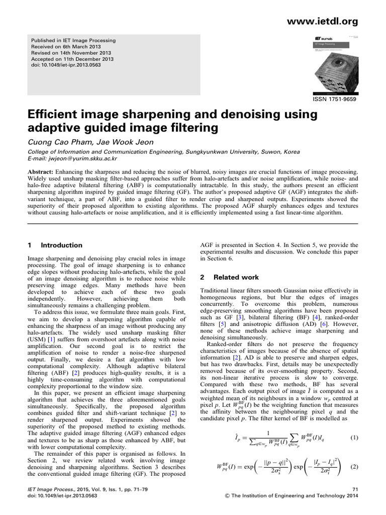 Efficient Image Sharpening and Denoising Using Adaptive Guided Image Filtering | PDF | Image ...