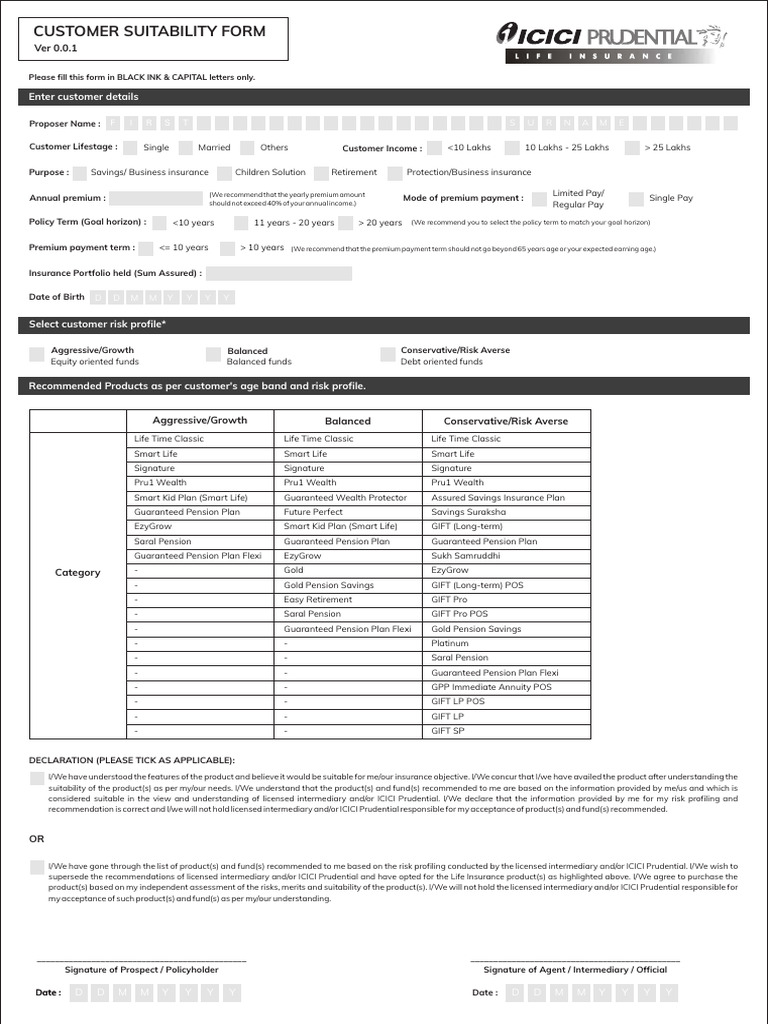 Customer Suitability Form for Insurance | PDF | Insurance | Pension