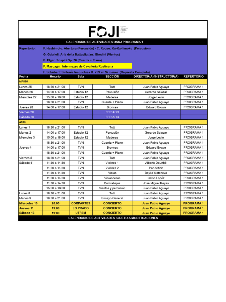 Calendario OSNJ 2024 - Programa 1 Actualizado | PDF | Concierto ...