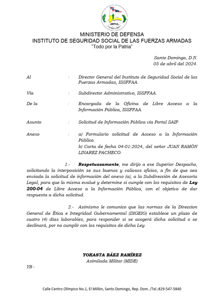 Solicitud de Información ISSFFAA | PDF