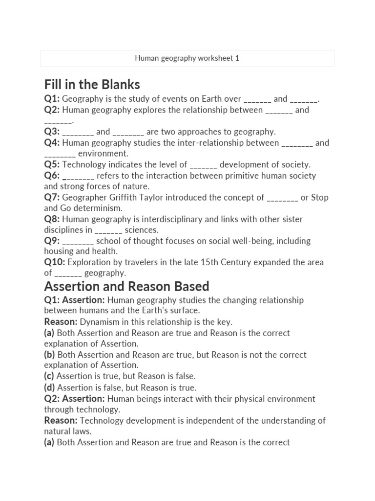 Worksheet Chapter 1 Geography | PDF | Geography | Reason