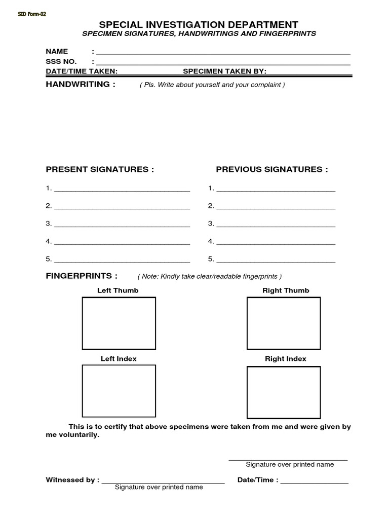 SID Form 02 - Specimen Signature | PDF