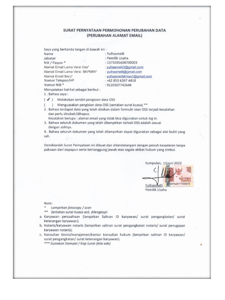 Permohonan Perubahan Email | PDF