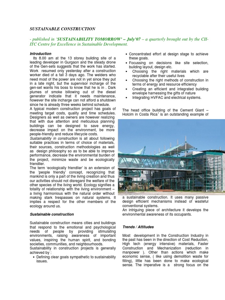 Sustainable Construction Pdf Green Building Sustainability