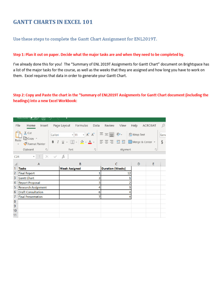 Creating Your ENL 2019 Gantt Chart in Excel | PDF | Microsoft Excel | Software