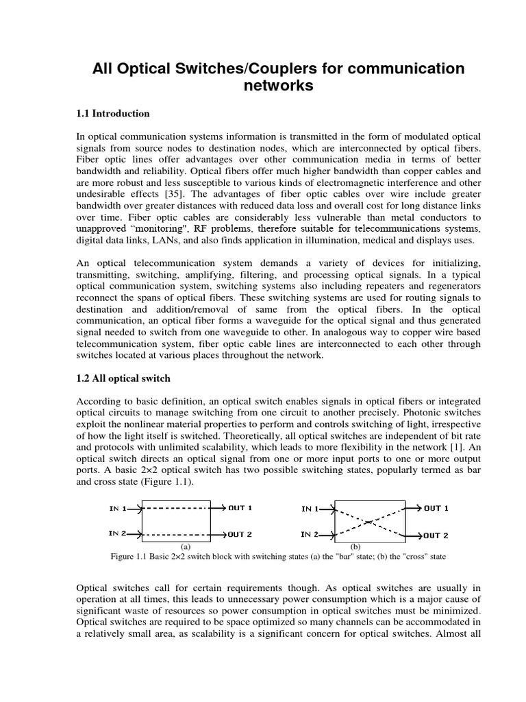 Fundamentals of Switches (Photonic Switching) | PDF | Optical Fiber | Telecommunications