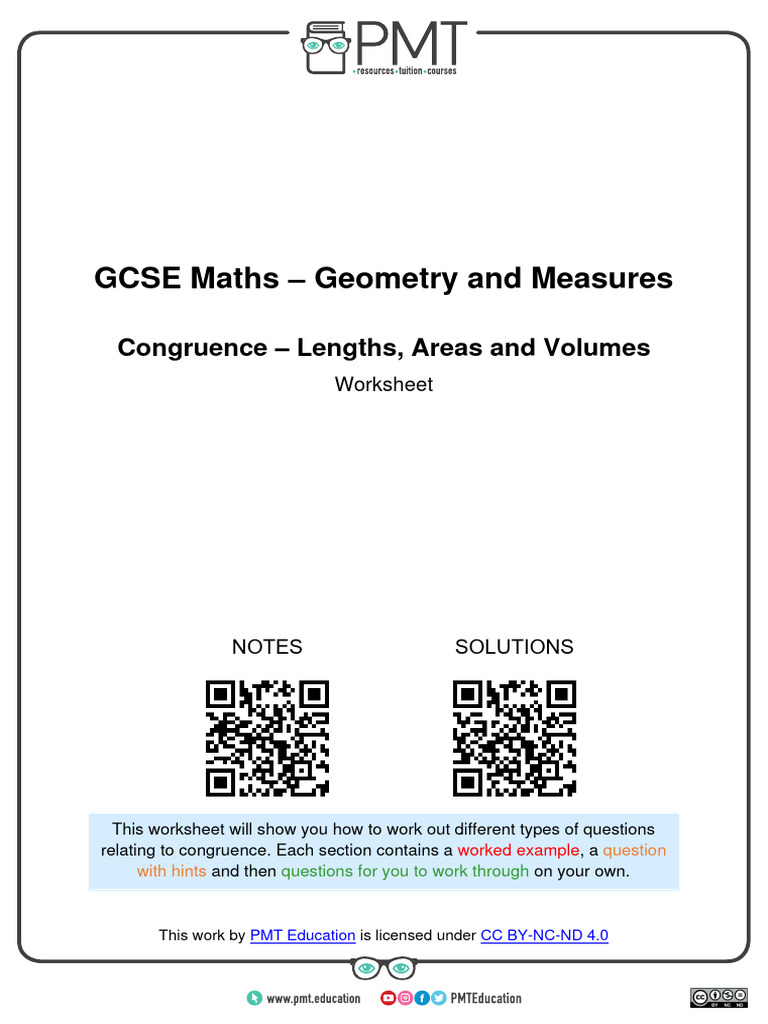 Gcse Geometry Congruence Length Area N Volumes Exercise | Download Free PDF | Area | Triangle