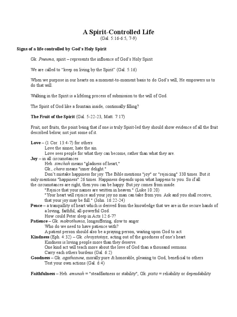 Spirit Control | PDF | Fruit Of The Holy Spirit | Religious Belief And ...