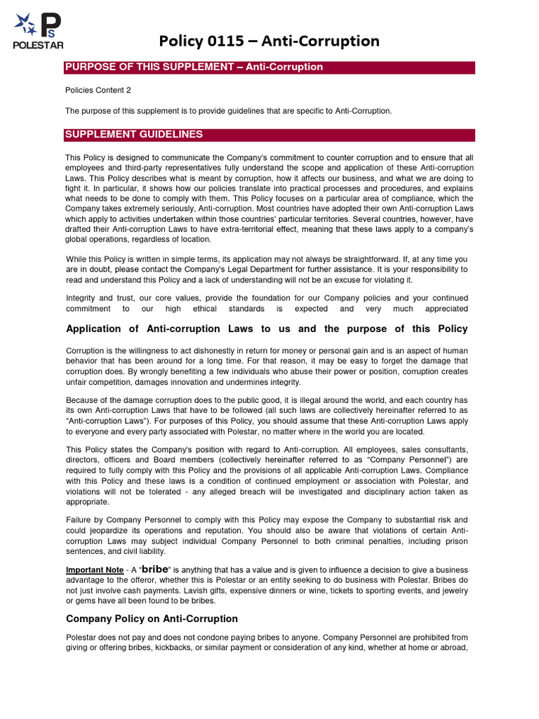 Anti-Corruption Policy Guidelines | PDF | Bribery | Corruption