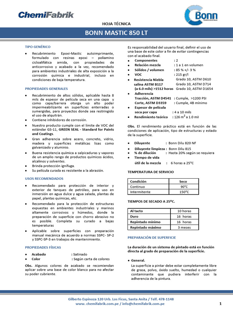 HT - Bonn Mastic 850 - LT | PDF | Pintar | Hormigón
