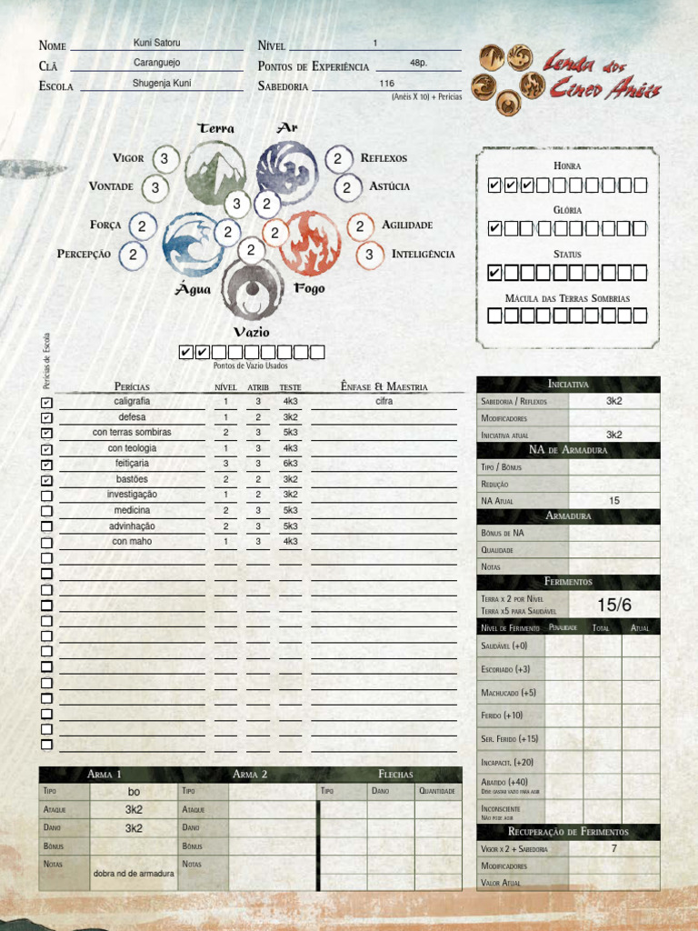 Ficha de Shugenja Kuni Satoru | PDF | Incêndios | Terra