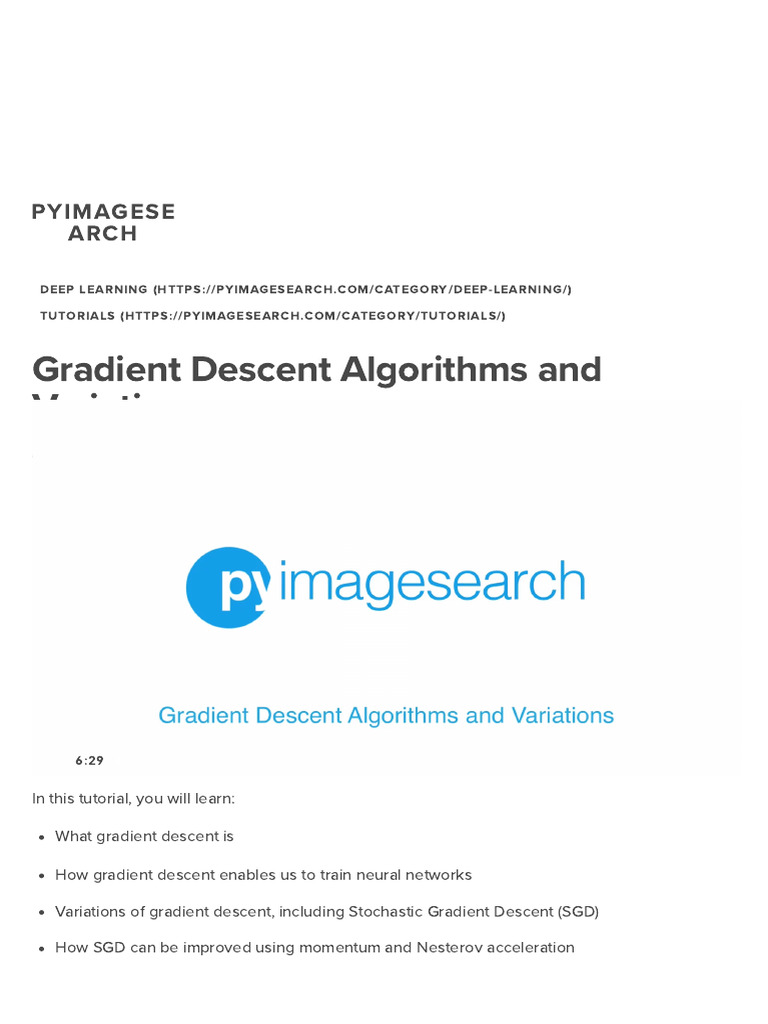 Gradient Descent Algorithms and Variations - PyImageSearch | PDF ... Gradient Descent Algorithms and Variations - PyImageSearch | PDF ...