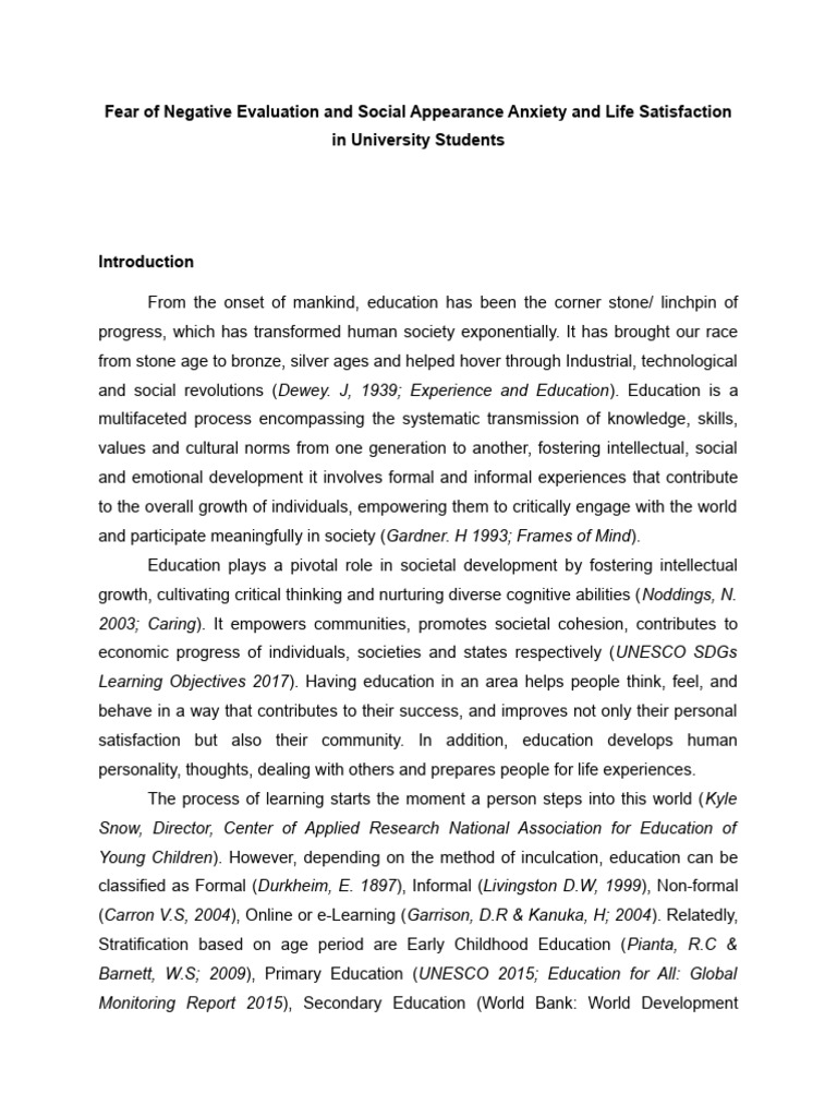 Fear of Negative Evaluation and Social Anxiety in University Students ...