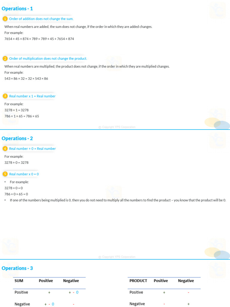 Operations Summary | PDF | Multiplication | Arithmetic