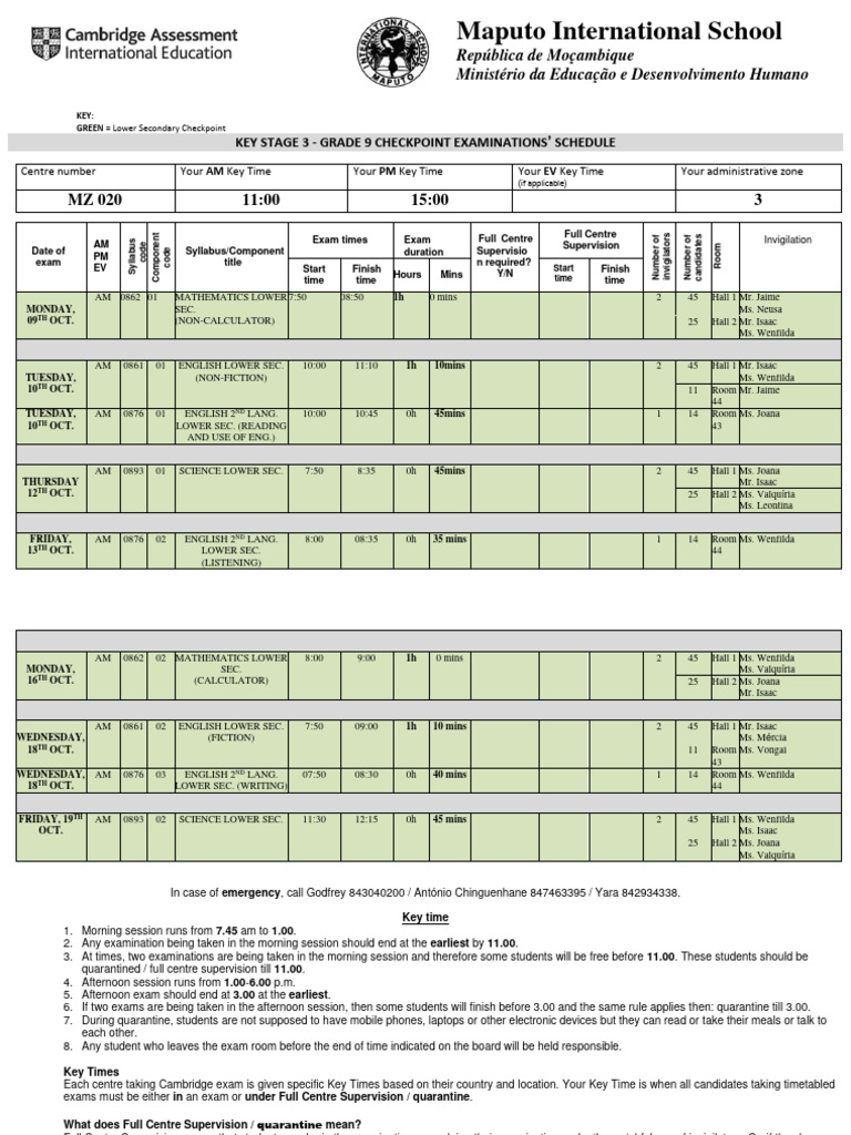 GRADE 9 Checkpoints Timetable 2023 | PDF