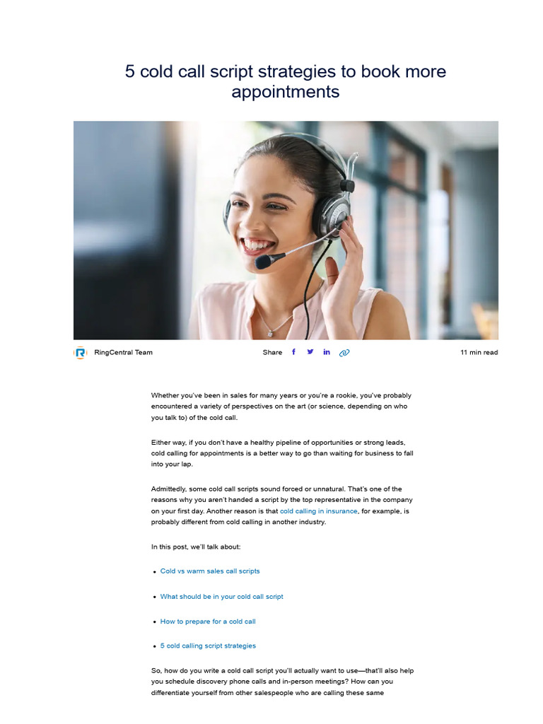 5 Cold Call Script Strategies To Book More Appointments - RingCentral | PDF | Sales | Microsoft ...