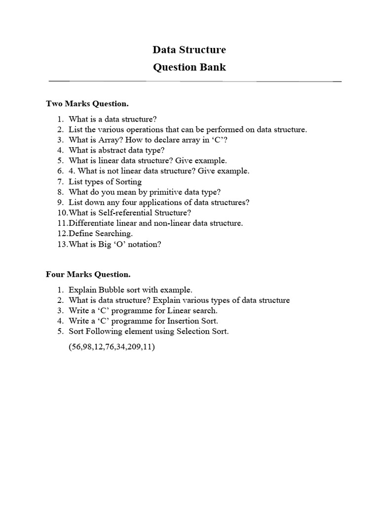 Data Structure Question Bank 2023-24 | PDF