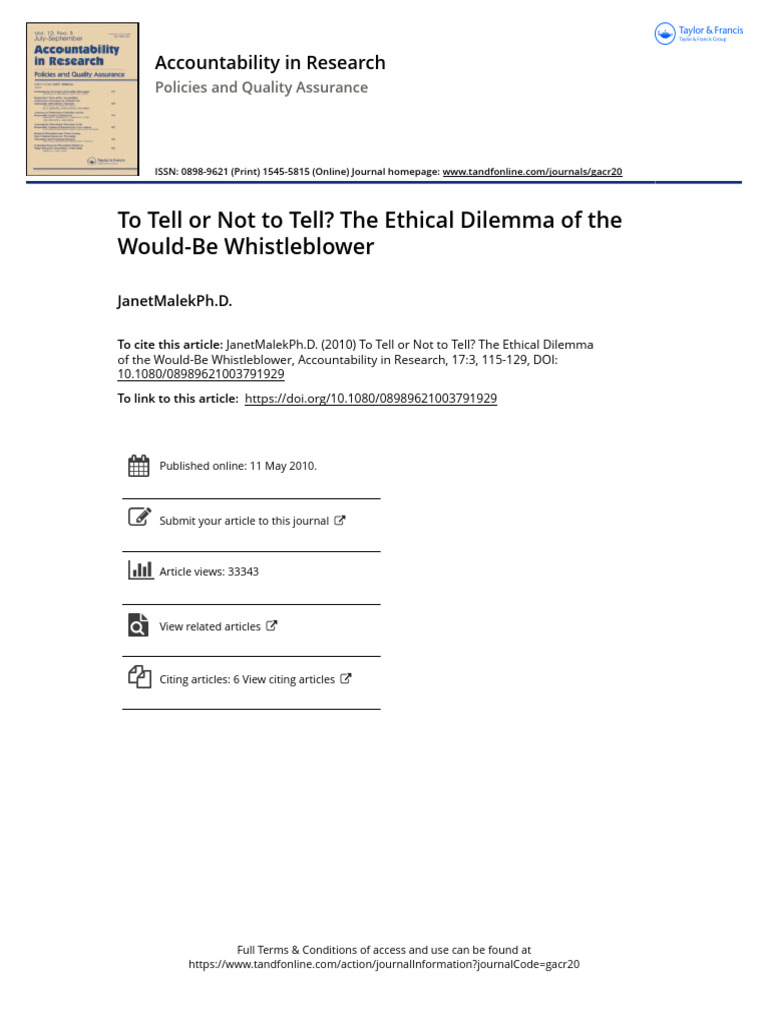 To Tell or Not To Tell The Ethical Dilemma of The Would-Be ...