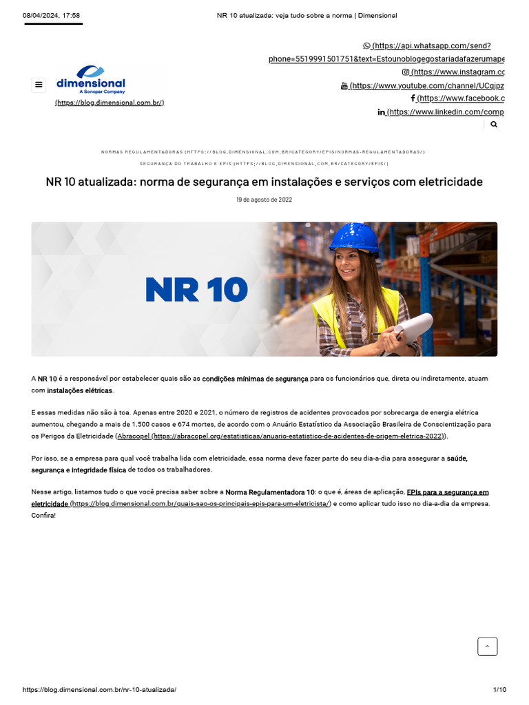 NR 10 Atualizada - Veja Tudo Sobre A Norma - Dimensional | PDF ...