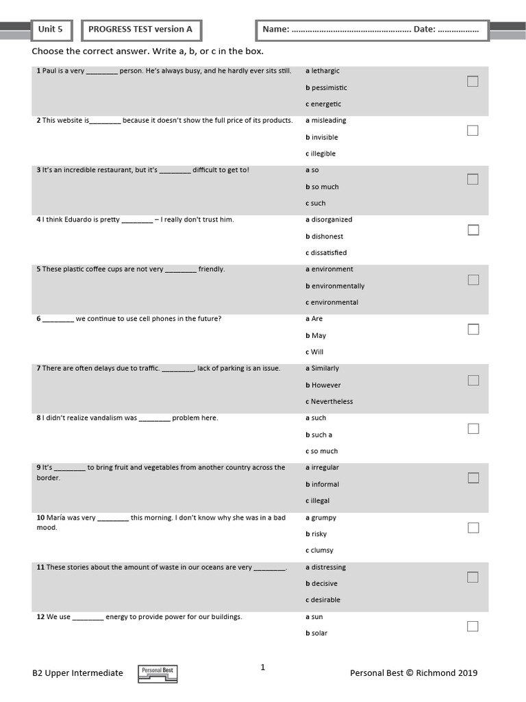 PB AmE B2 Unit Test U5 Version A | PDF
