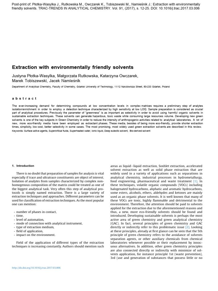 Extraction With Environmentally Friendly Solvents | PDF | Supercritical ...