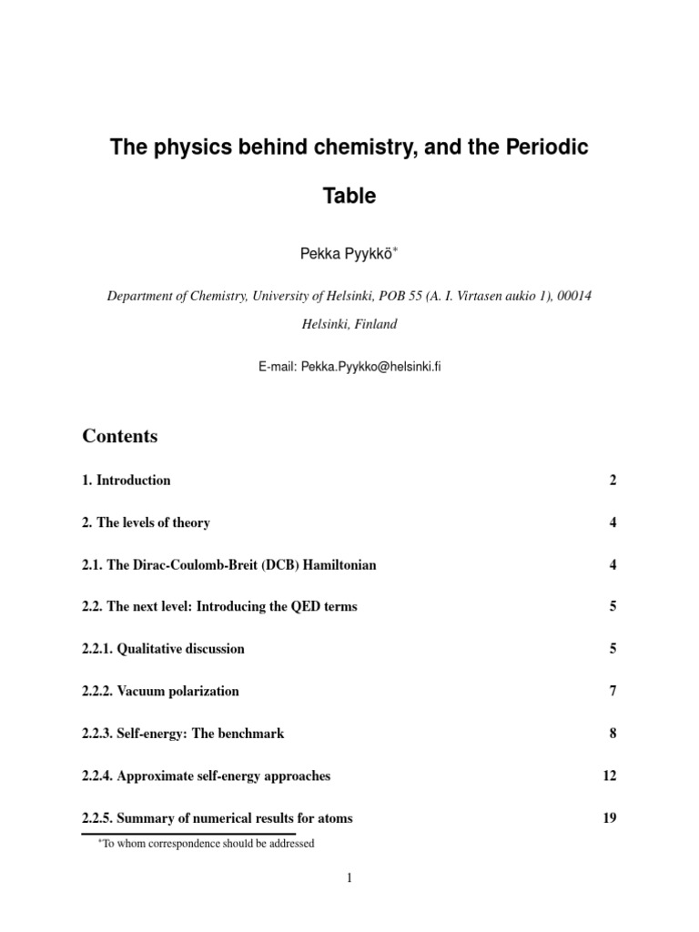The physics behind chemistry, and the Periodic Table | PDF | Quantum ...